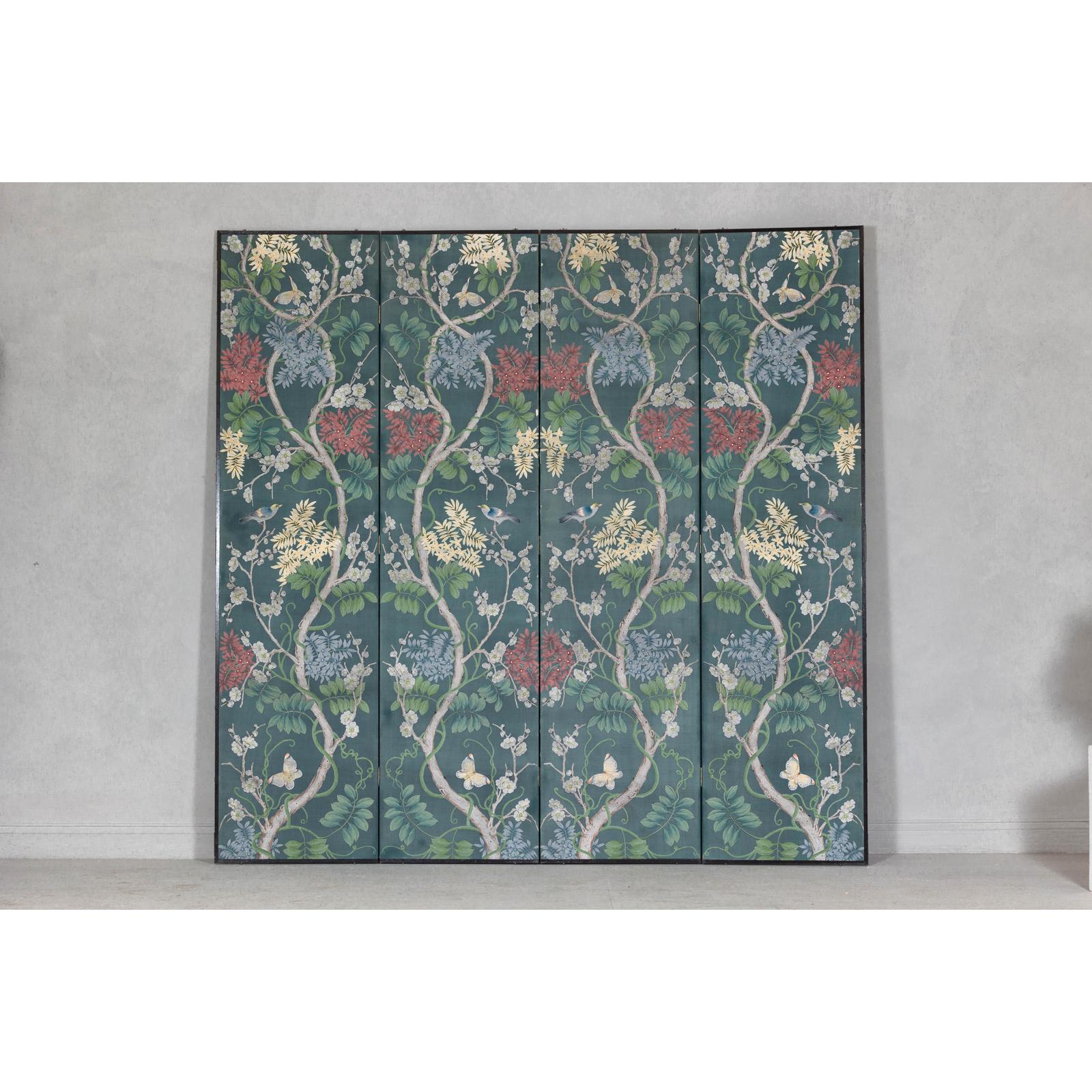 Four Panel Vintage Room Screen with Flowers and Vines | FEA Home