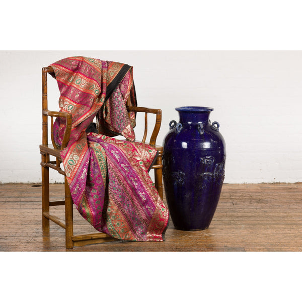 Large 19th Century Thai Blue Martaban Jar with Motifs | FEA Home