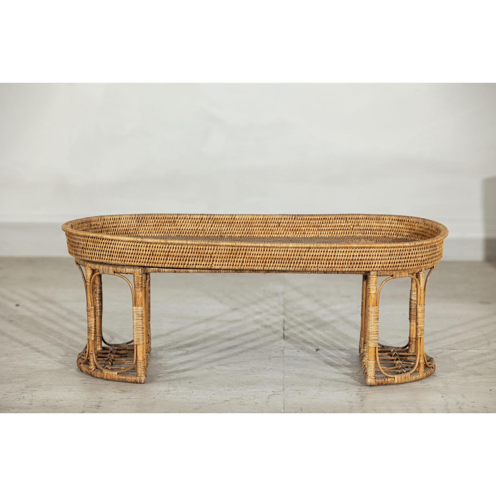 Vintage Oval Rattan Tray Top Table | FEA Home