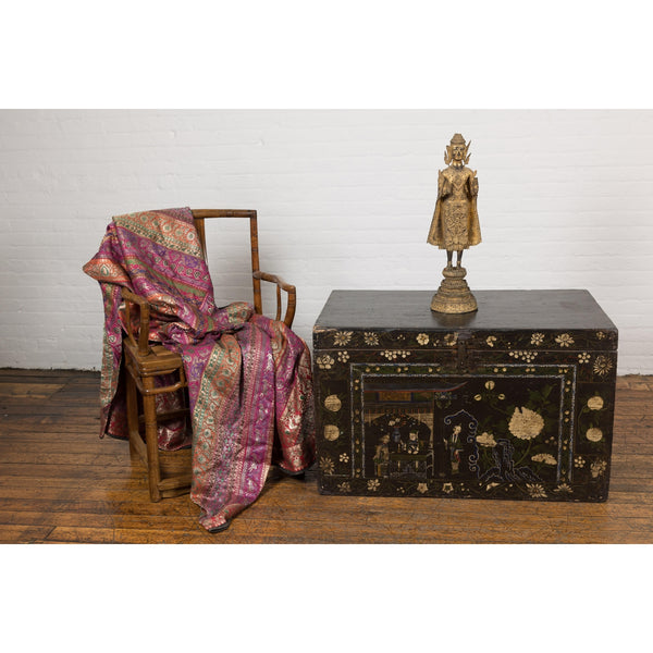 19th Century Gilded Bronze Tabletop Temple Statue | FEA Home
