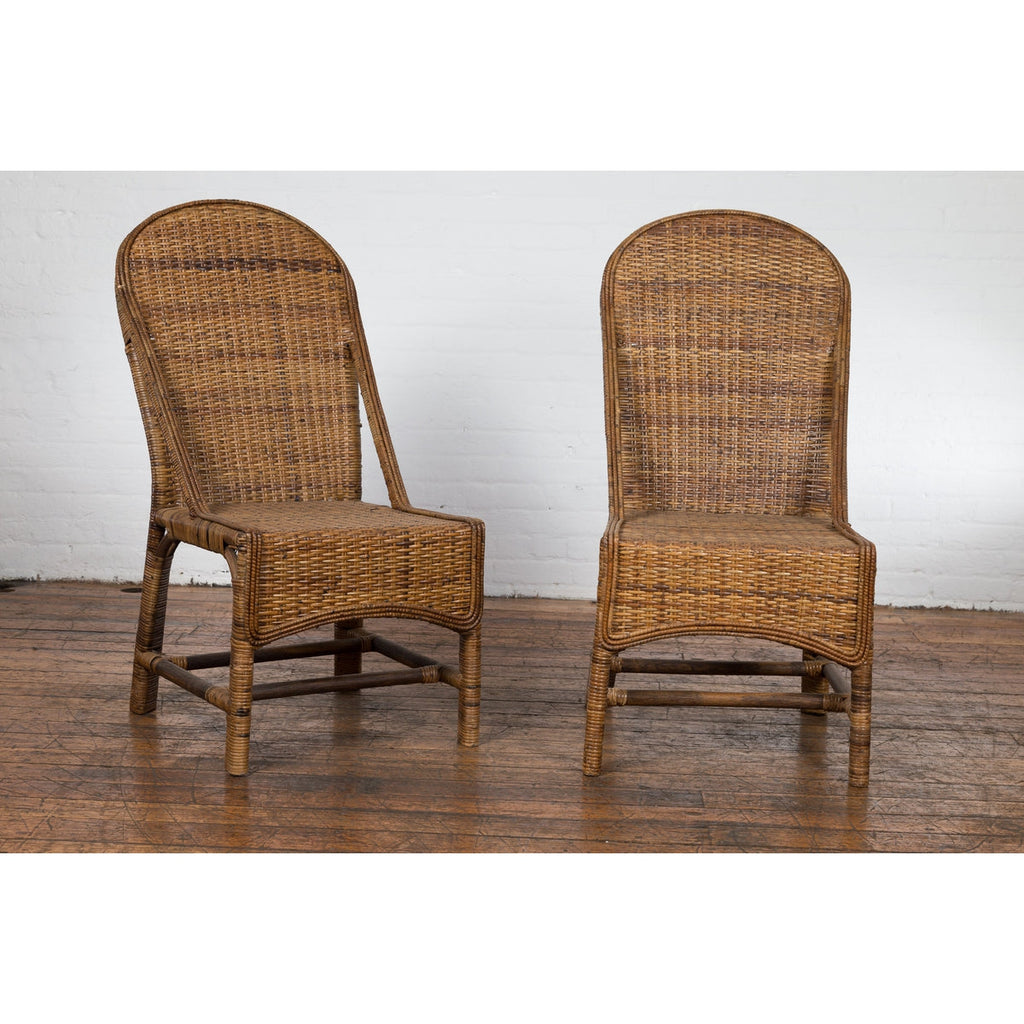 Pair of Burmese Vintage Country Woven Rattan Bamboo Chairs | FEA Home