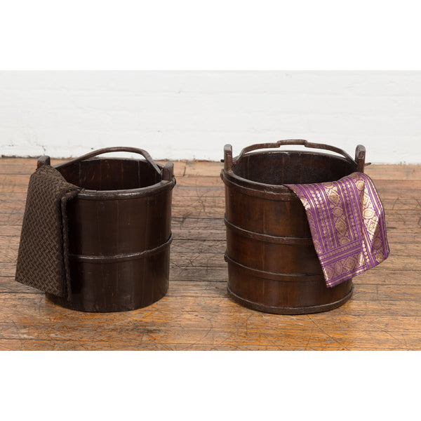Vintage Chinese Wooden Well Buckets Brown Lacquer Sold Each | FEA Home