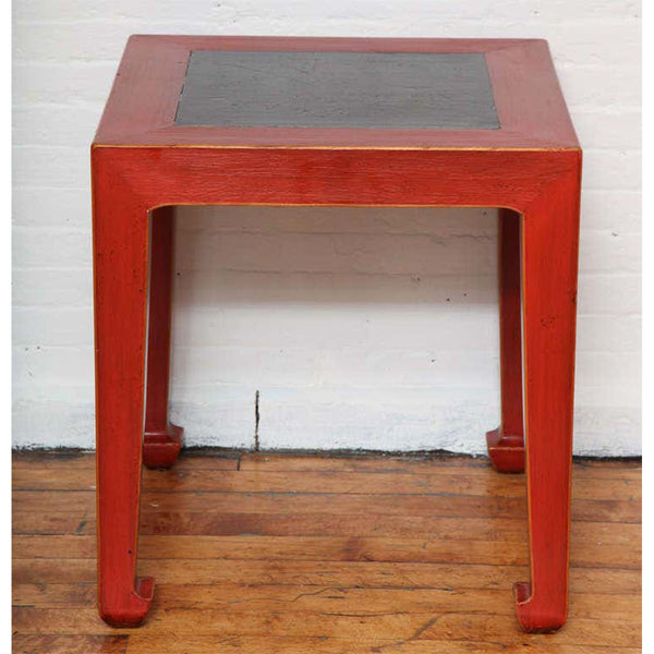 Art Deco Red Lacquered Chinese Table with Ming Dynasty Courtyard Stone