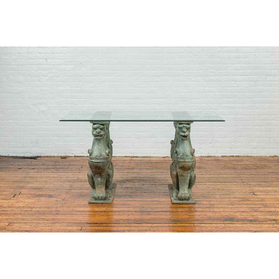 Vintage Bronze Double Mythical Figures Table Base | FEA Home