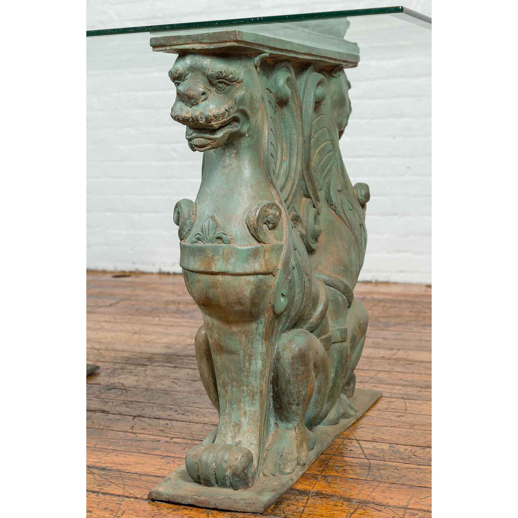 Vintage Bronze Double Mythical Figures Table Base | FEA Home