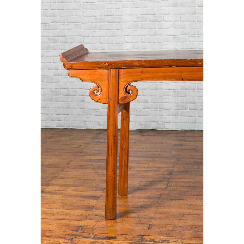 Qing Dynasty Elmwood Altar Console Table with Scroll Motifs | FEA Home