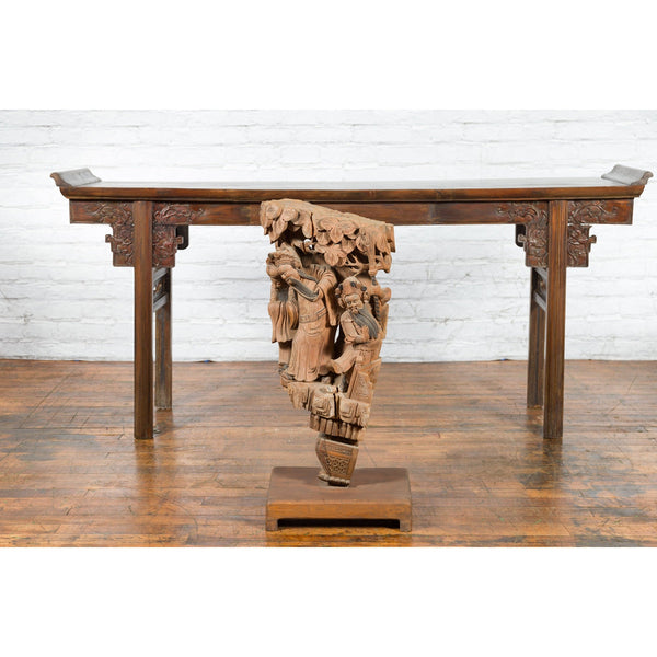 Qing Dynasty Hand-Carved Wooden Temple Corbel with Figures | FEA Home