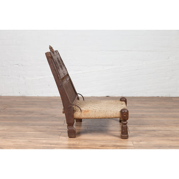 Antique Indian Rustic Low Seat Wooden Chair | FEA Home
