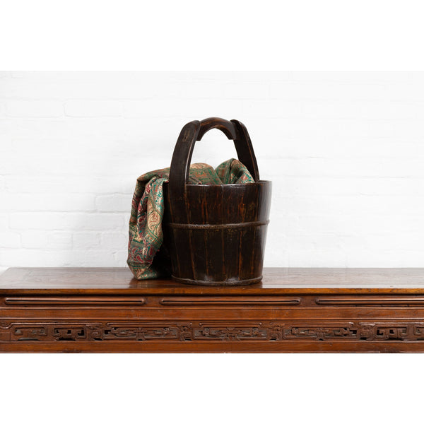 19th Century Chinese Wooden Bucket with Metal Accents | FEA Home