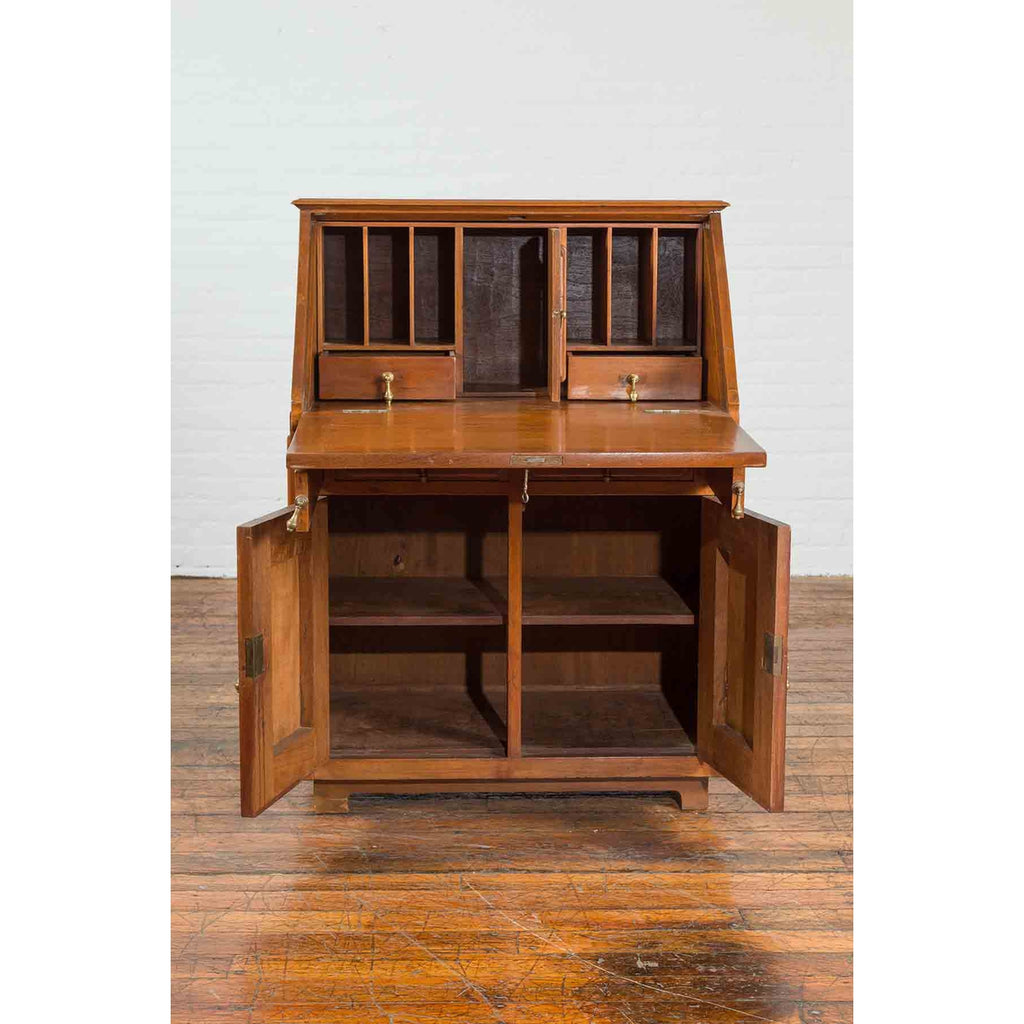 19th Century Handmade Slant-Front Desk with Raised Panels and Drawers ...