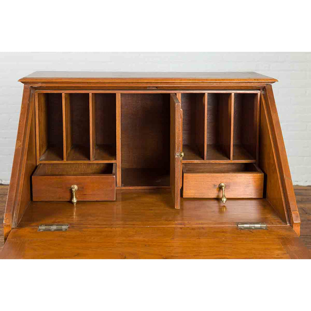 19th Century Handmade Slant-Front Desk with Raised Panels and Drawers ...