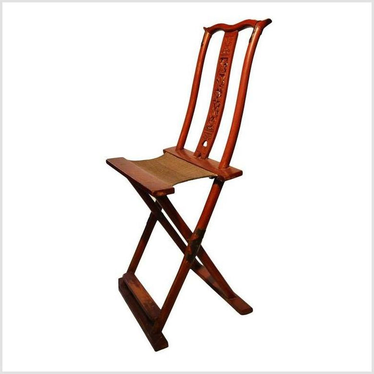 Antique Chinese Folding Chair – Rattan Seat, Openwork Splats | FEA Home